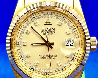 Vintage ELGIN Date Quartz Deluxe Watch. Men Watch. Nice With Vintage ELGIN Date Quartz Deluxe Watch. Men Watch. Nice With