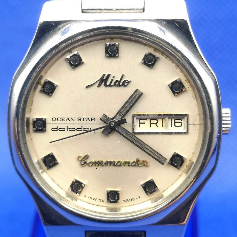 Rare and Vintage Mido Ocean Star Data Day Commander Watch. Octagon ...