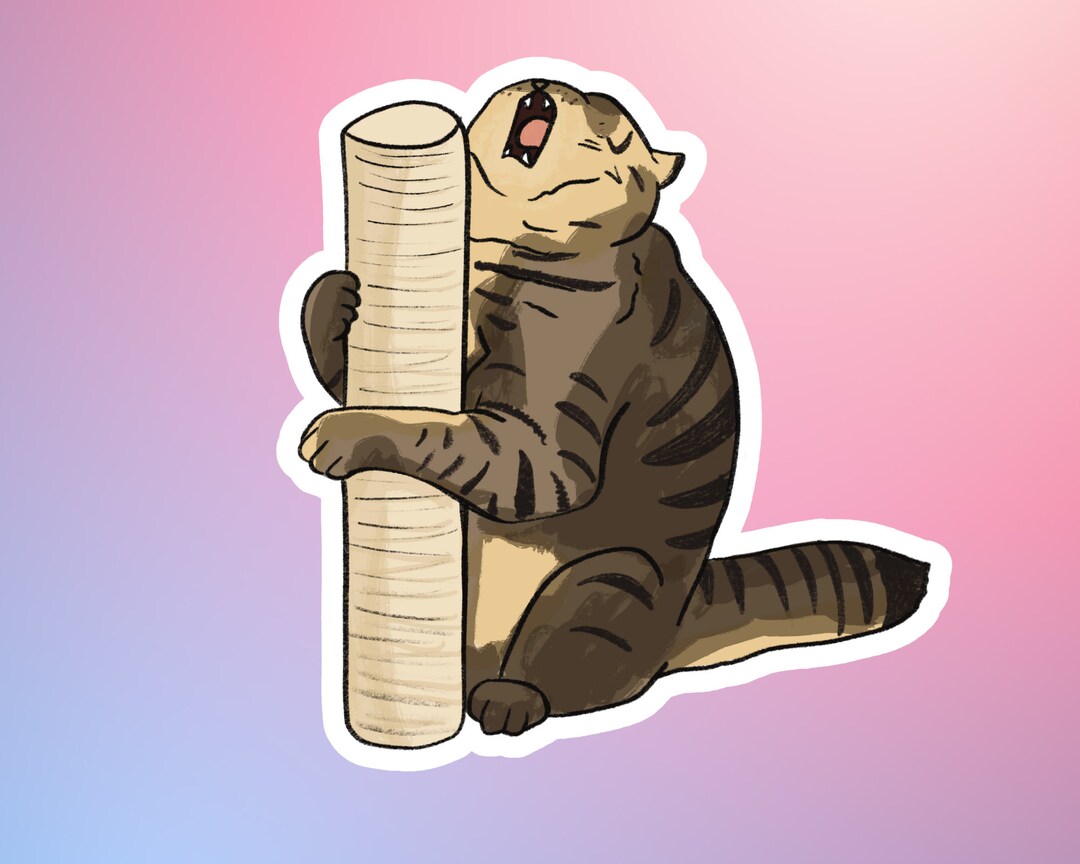 Cat With Scratchpost Screaming Meme Laminated Sticker - Etsy
