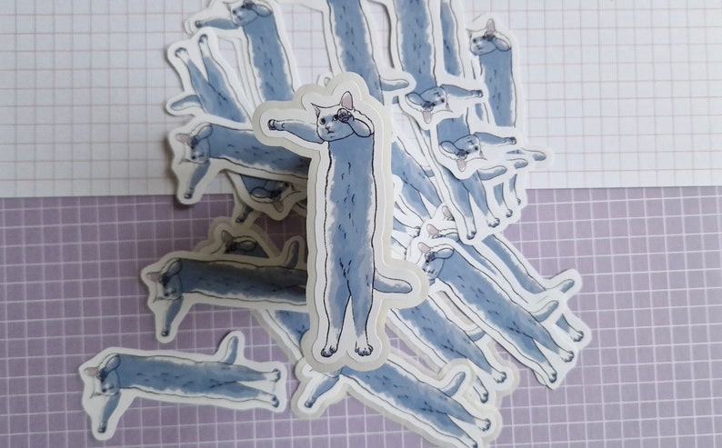 White Long Cat Meme Laminated Sticker - Etsy