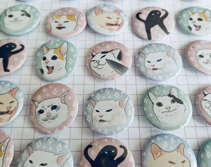 Cat Meme Button Badge 33mm Round Button Pin Funny Cute Cats - Etsy