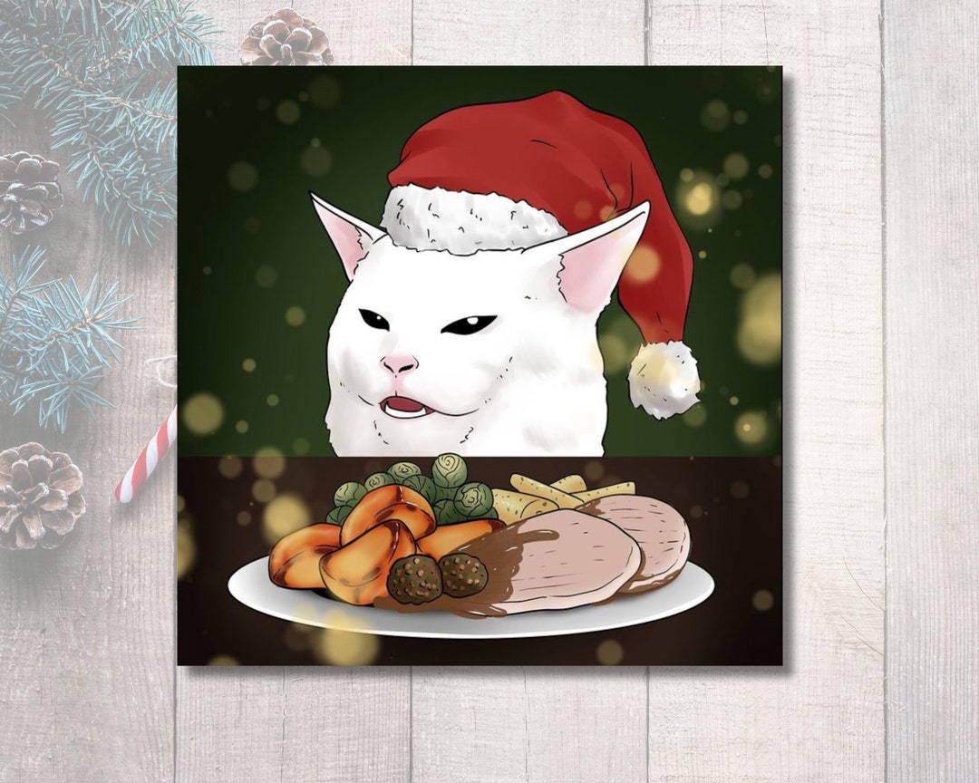 Confused Cat Meme Print | Christmas Post Card | 15cm Square, Blank Back ...