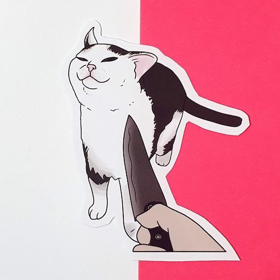 Knife Cat Meme Laminated Sticker | Etsy
