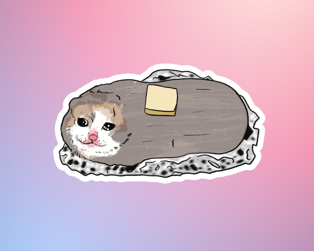 Crying Butter Cat Meme Laminated Sticker Sad Baked Potato Cat - Etsy Canada