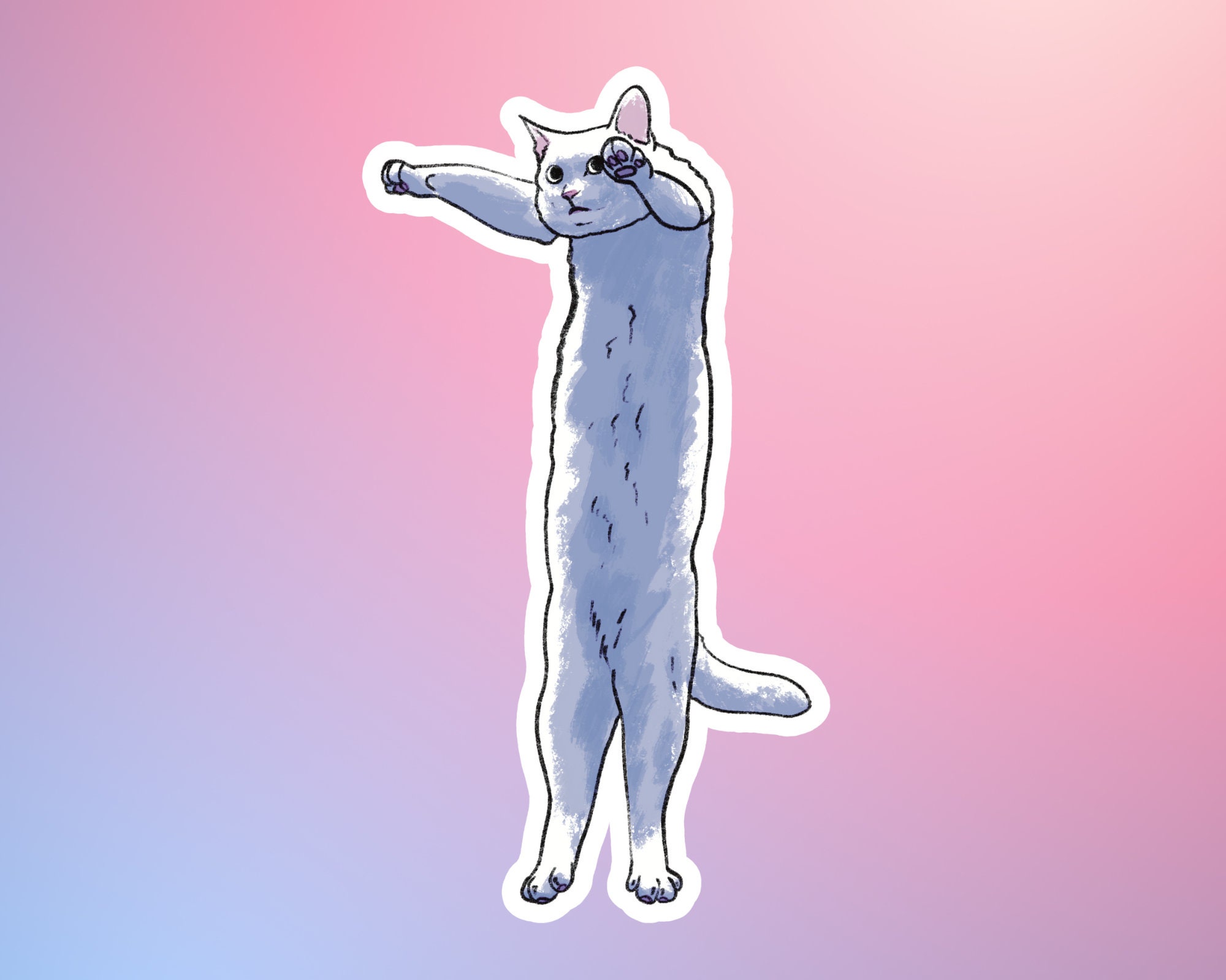 White Long Cat Meme Laminated Sticker - Etsy