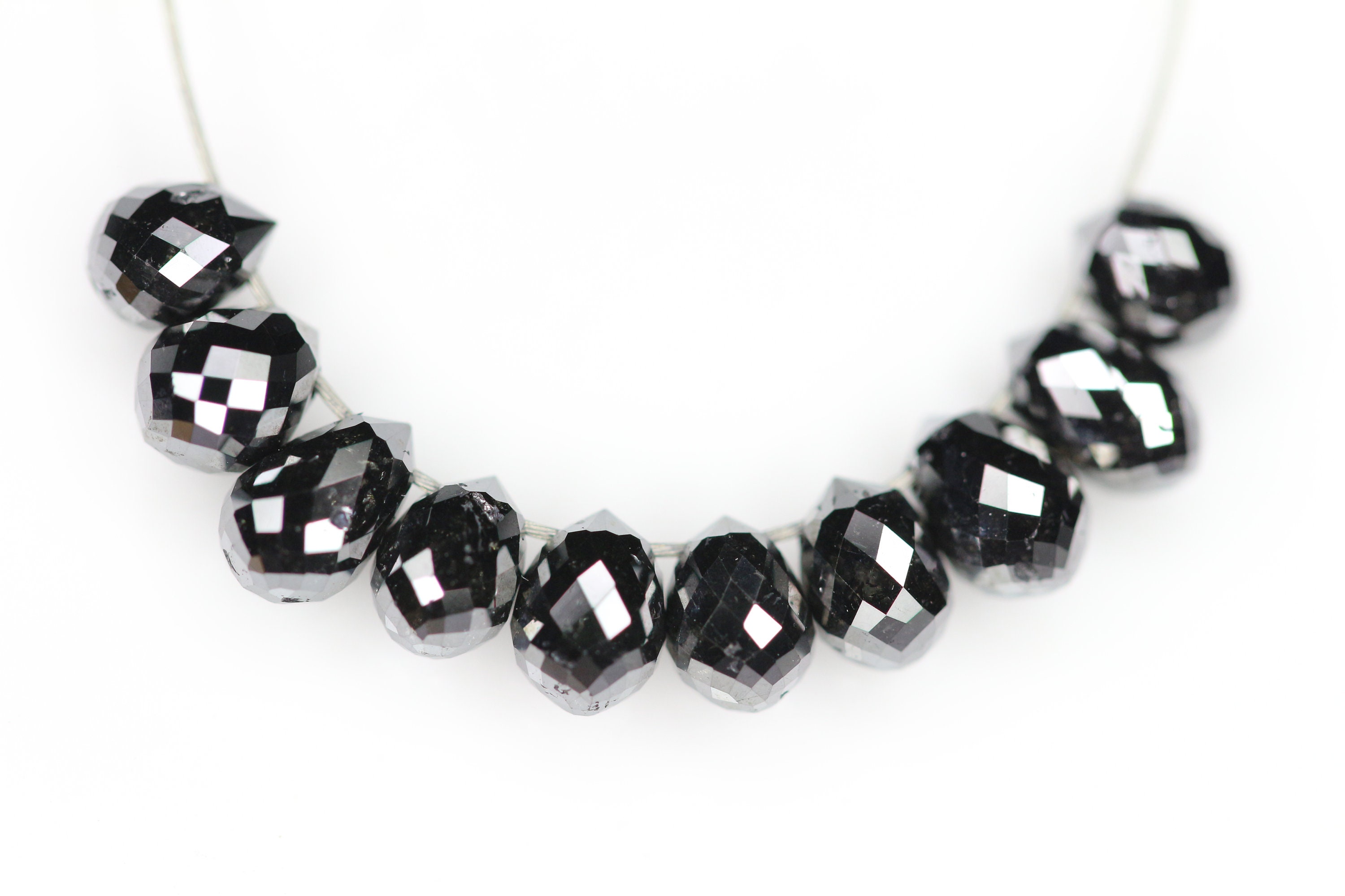 Treated Drop Shape Black Color Round Briolette Shape Diamond | Etsy