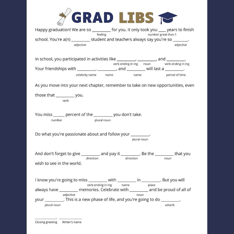 Grad Libs—funny Graduation Card, Interactive Graduation Card, Unique ...