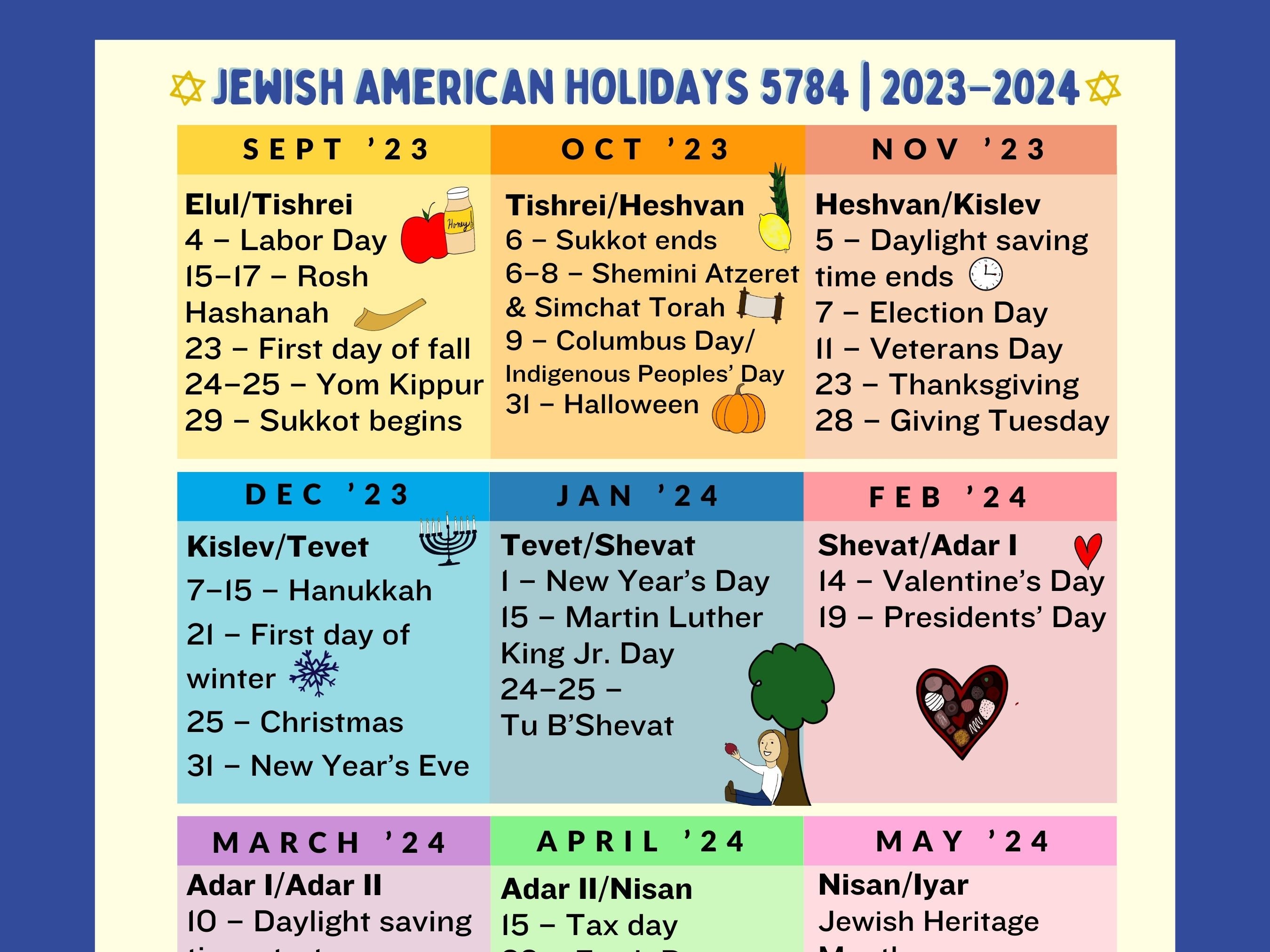 Jewish Calendar Print-out, Jewish American Calendar - Etsy