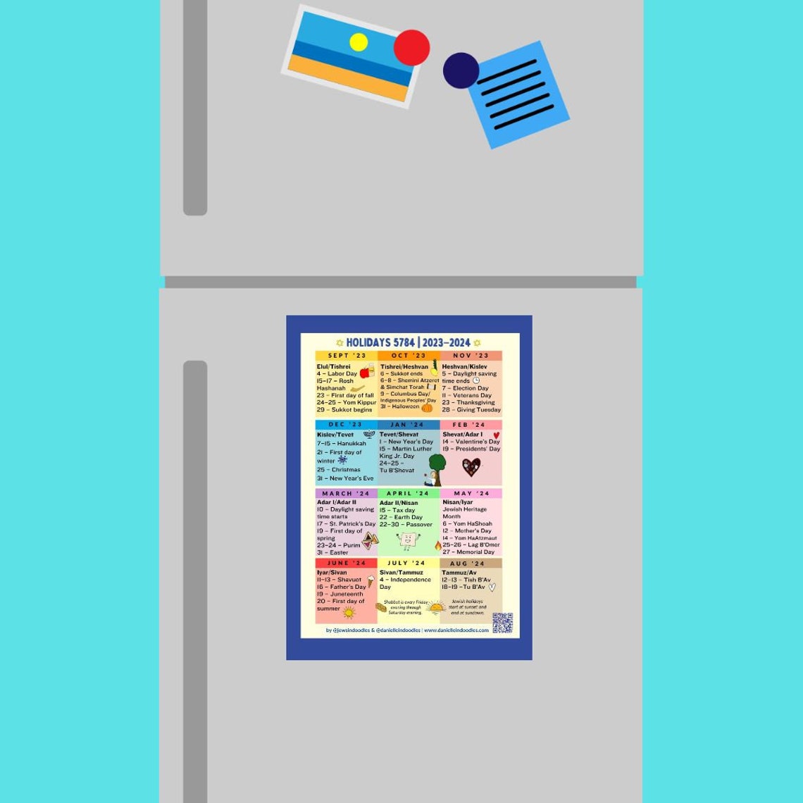 Jewish Calendar Magnet, Jewish American Calendar Magnet, Jewish Holiday ...