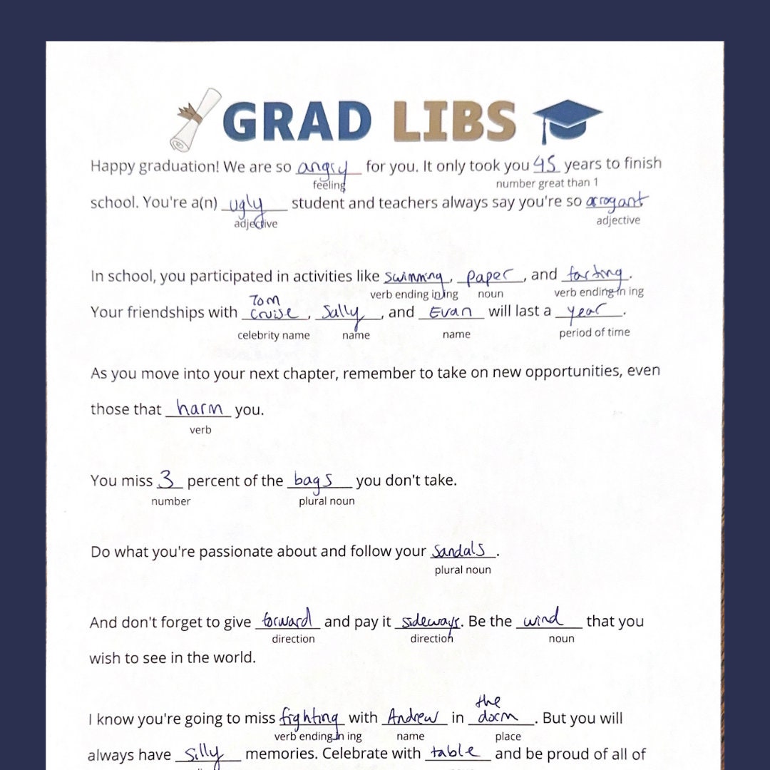 Grad Libs—funny Graduation Card, Interactive Graduation Card, Unique ...