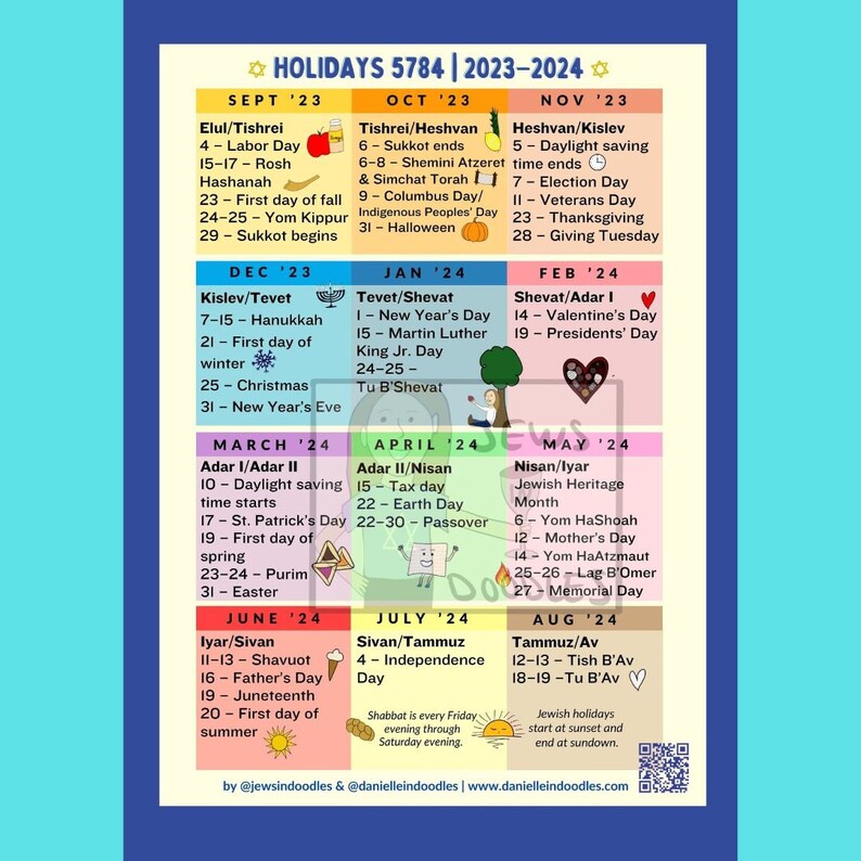 Jewish Calendar Magnet, Jewish American Calendar Magnet, Jewish Holiday ...