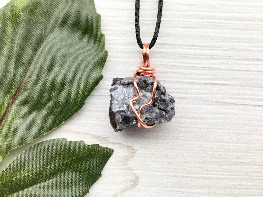 Mystic Merlinite Necklace, Indigo Gabbro Pendant, Natural Raw Crystal ...
