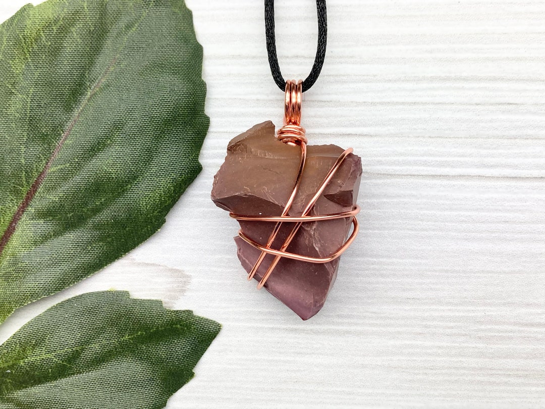 Raw Mookaite Jasper Necklace, Copper Wire Wrapped Stone, Natural Rough ...