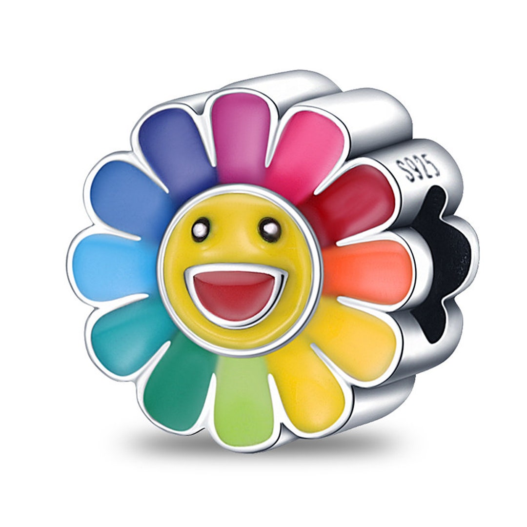 Sunshine Rainbow Smiley Face Genuine 925 Sterling Silver for Charm ...