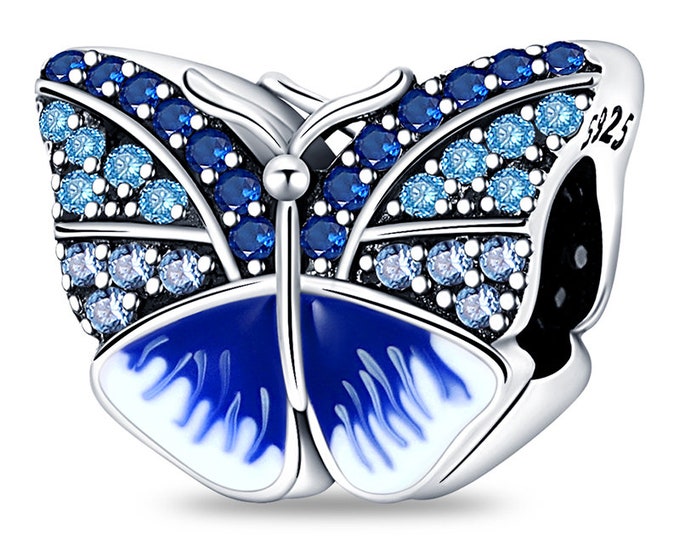Blue Butterfly Genuine 925 Sterling Silver for Charm Bracelet - Etsy