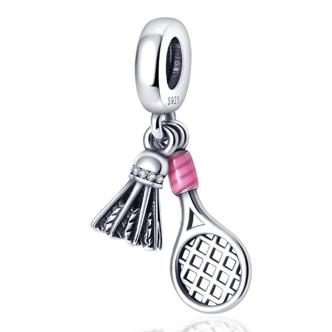Badminton Racket and Shuttlecock Genuine 925 Sterling Silver for Charm ...