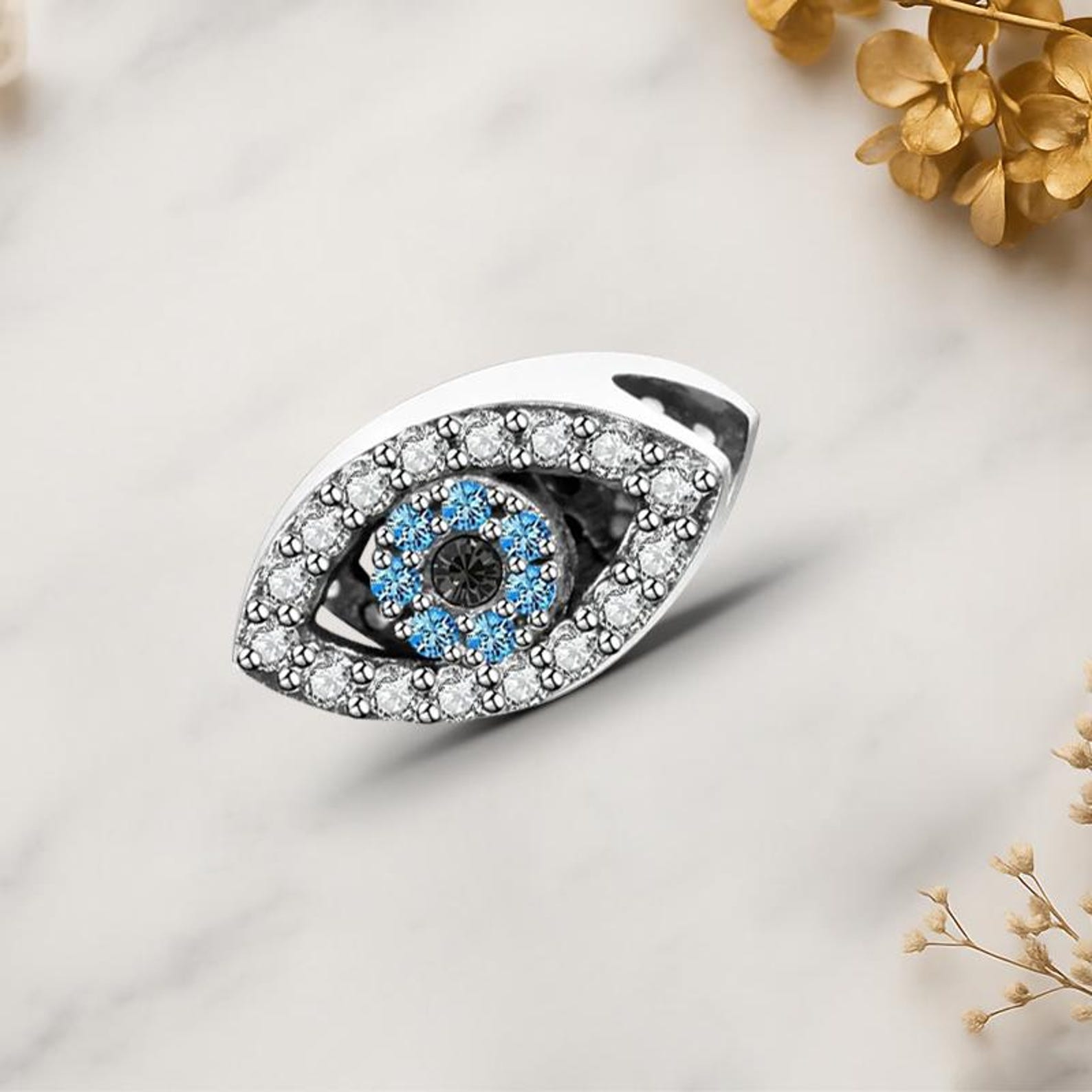 Evil Eye Blue Crystal Stone Genuine 925 Sterling Silver for Charm ...