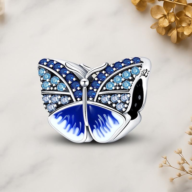 Blue Butterfly Genuine 925 Sterling Silver for Charm Bracelet - Etsy