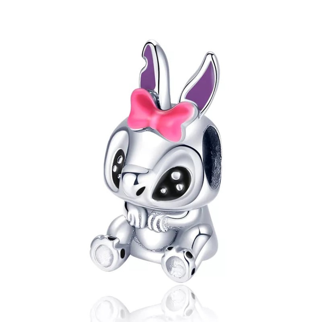 Lilo Stitch Cute Bow Rabbit Bunny Genuine 925 Sterling Silver for Charm ...
