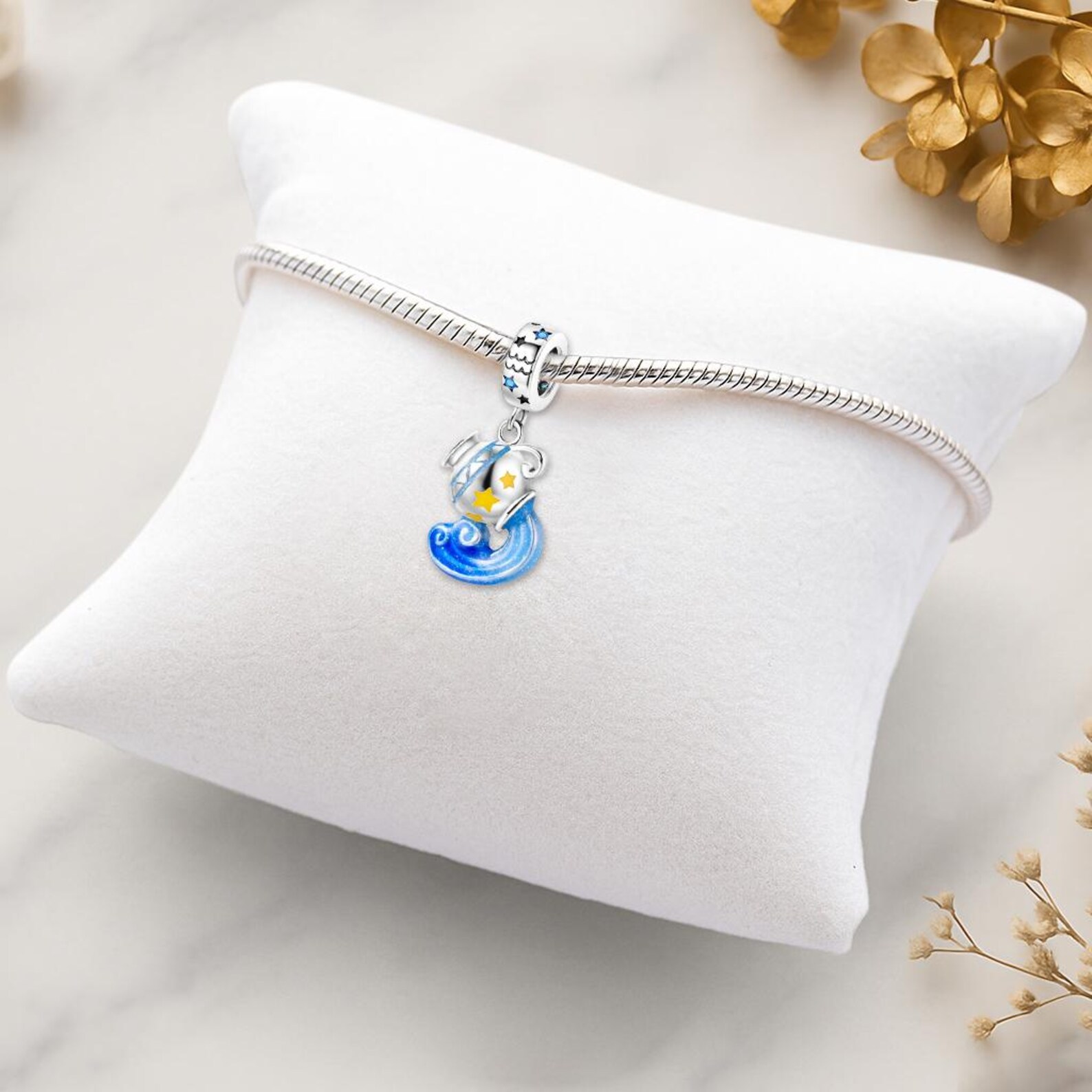 Aquarius Water Bearer Symbol Genuine 925 Sterling Silver for Charm ...