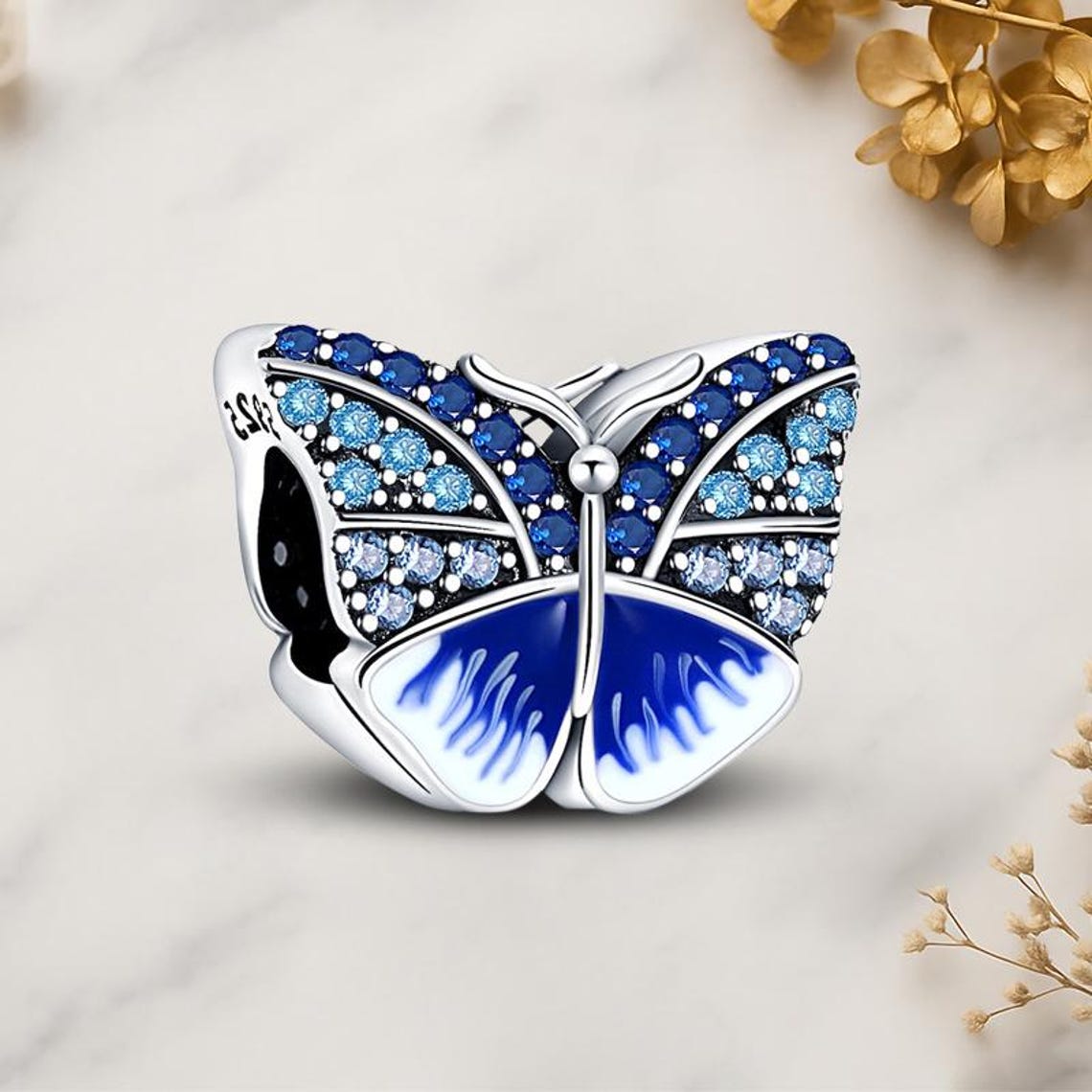 Blue Butterfly Genuine 925 Sterling Silver for Charm Bracelet - Etsy