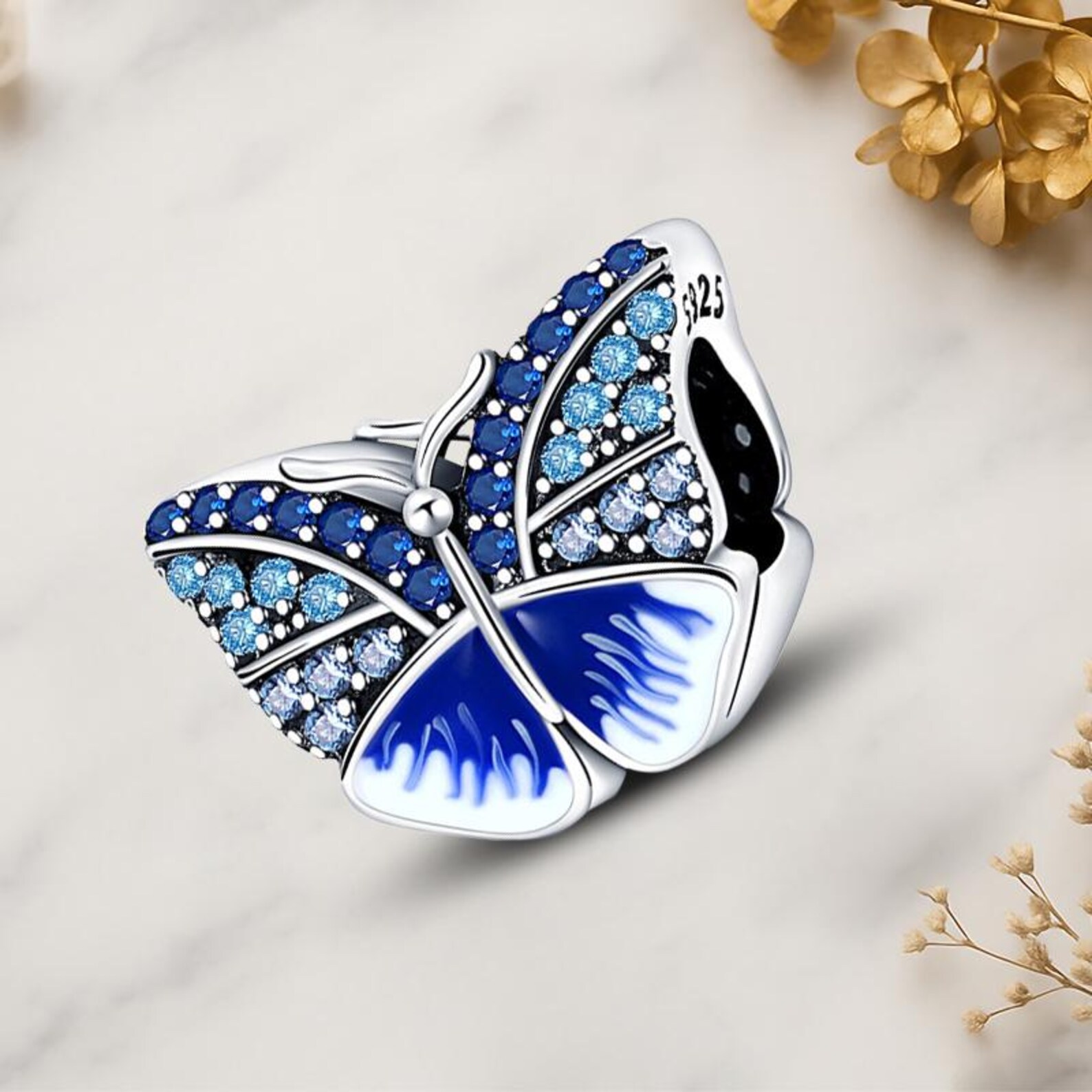 Blue Butterfly Genuine 925 Sterling Silver for Charm Bracelet - Etsy