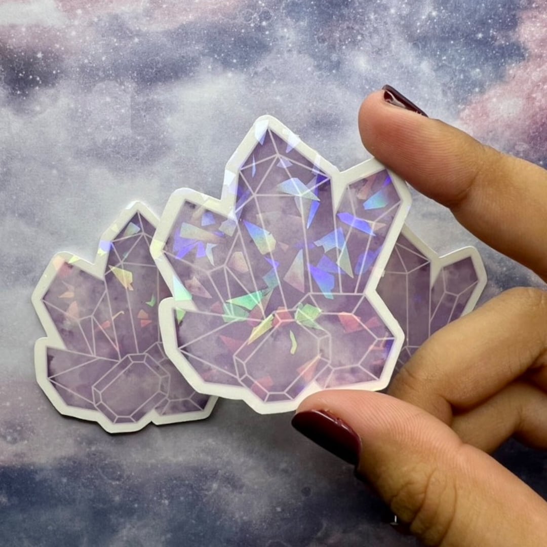 Holographic Amethyst Crystals Sticker | Aesthetic Laptop Sticker ...