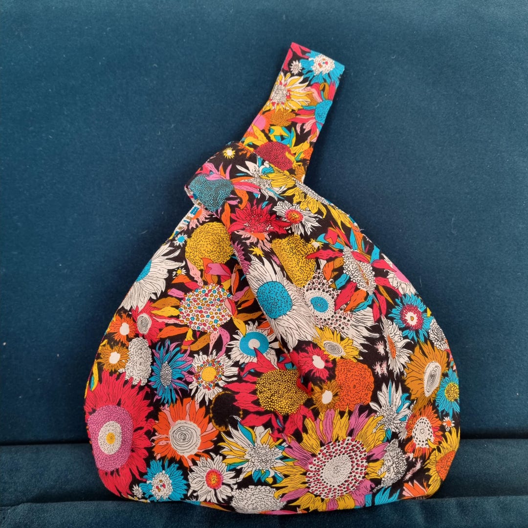 Reversible Japanese Knot Bag | Upcycled Fabric Wristlet Purse - Etsy