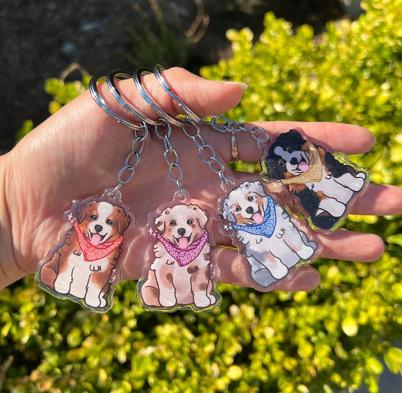 Australian Shepherd Acrylic Dog Keychain | Aussie Puppy Keychain ...