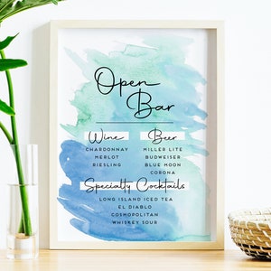 Printable Watercolor Bar Sign - Etsy