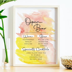 Printable Watercolor Bar Sign - Etsy