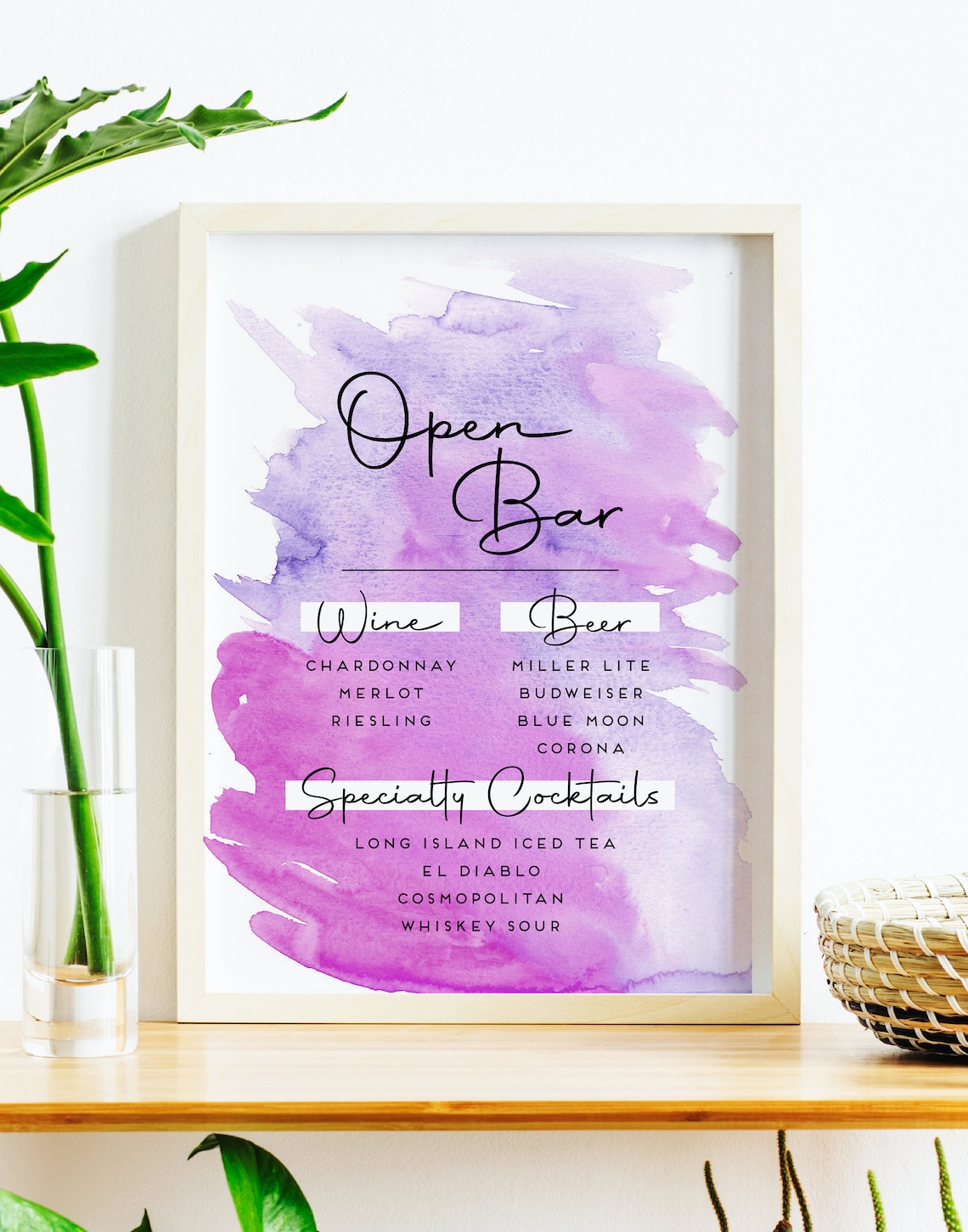 Printable Watercolor Bar Sign - Etsy