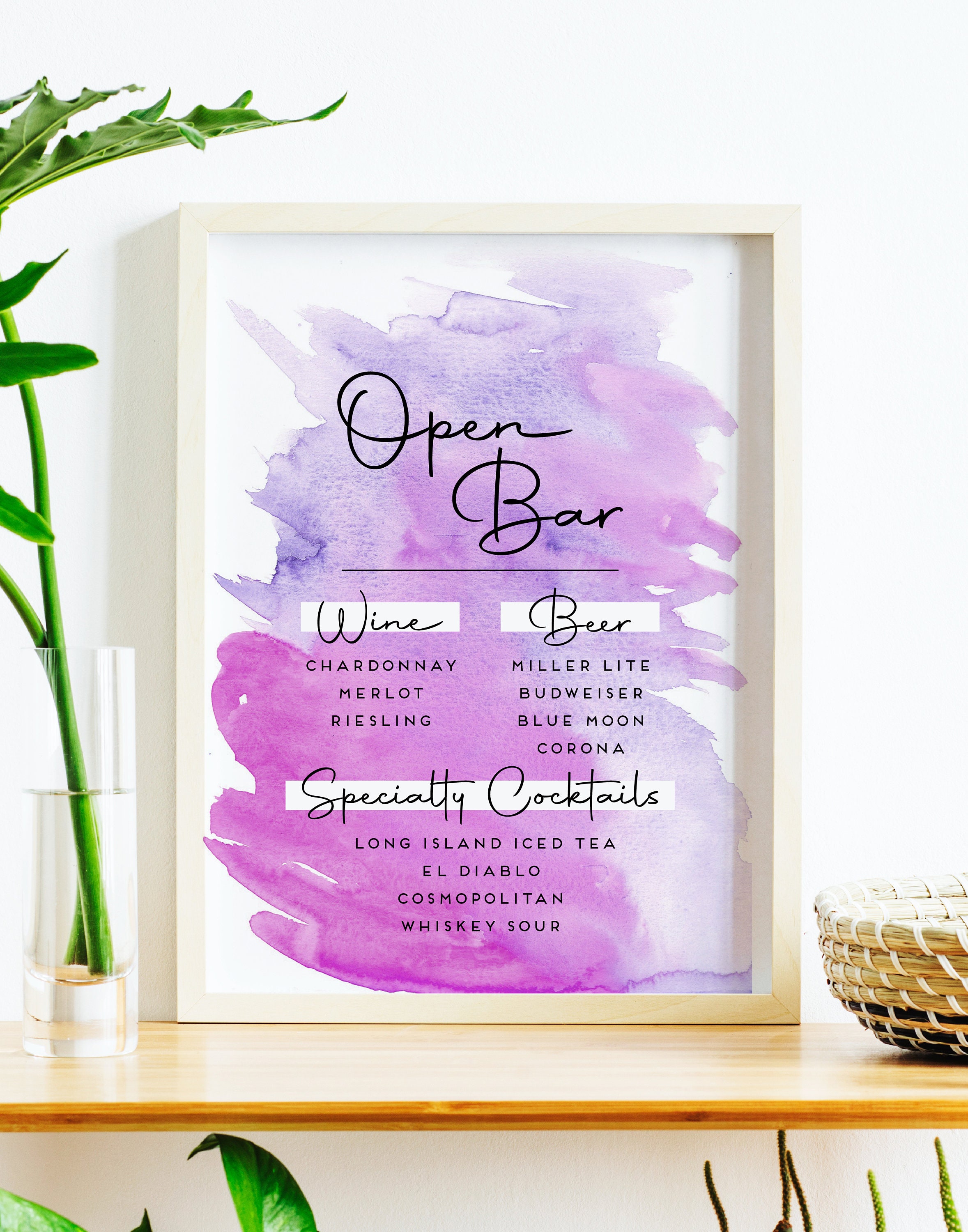 Printable Watercolor Bar Sign - Etsy