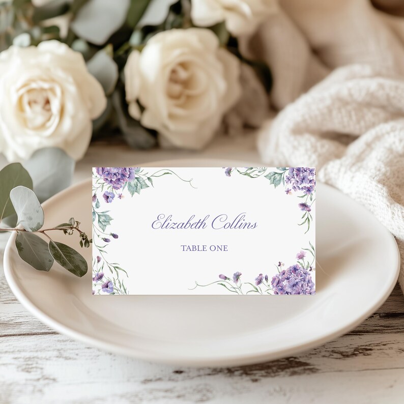 Hydrangea Place Card Template Corjl, Floral Wedding Place Cards ...