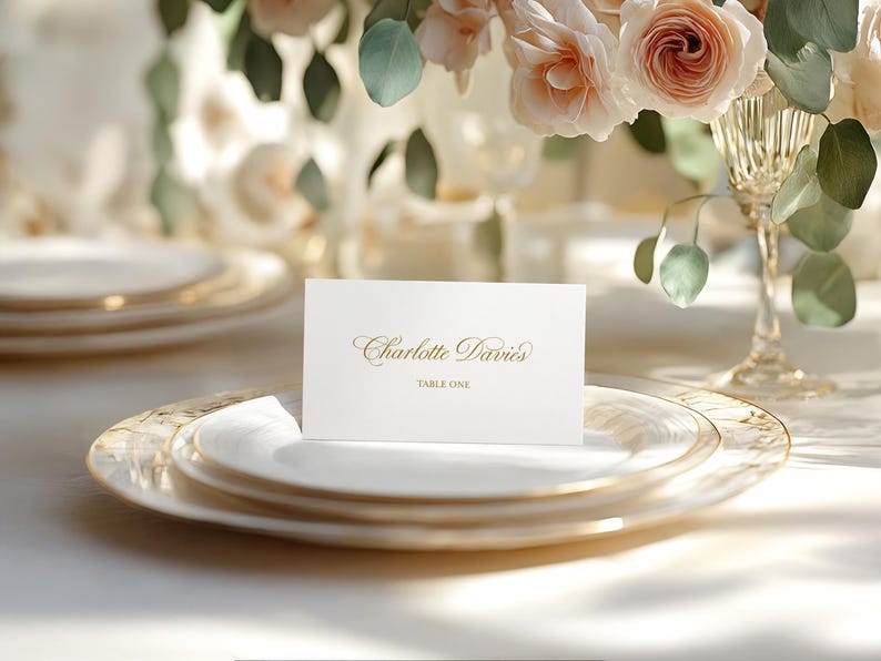 Gold Wedding Place Card Template, Elegant Seating Card Template ...