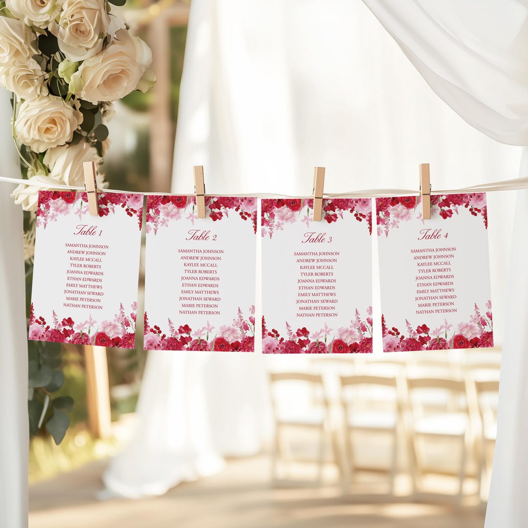 Red Pink Flower Corjl Seating Chart Template, Valentine Wedding Seating ...