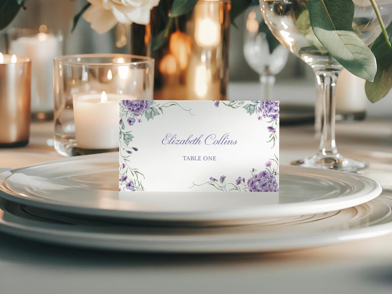 Hydrangea Place Card Template Corjl, Floral Wedding Place Cards ...