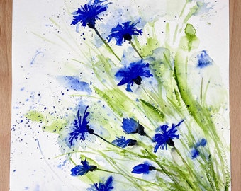 Daisies and Cornflowers Watercolour Art Original Painting 9x12 - Etsy