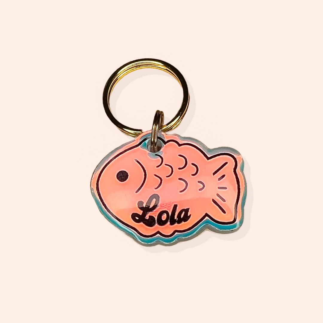 Iridescent Taiyaki Pet Name Tag, Fish Shaped Pet Tag, Personalized Pet ...