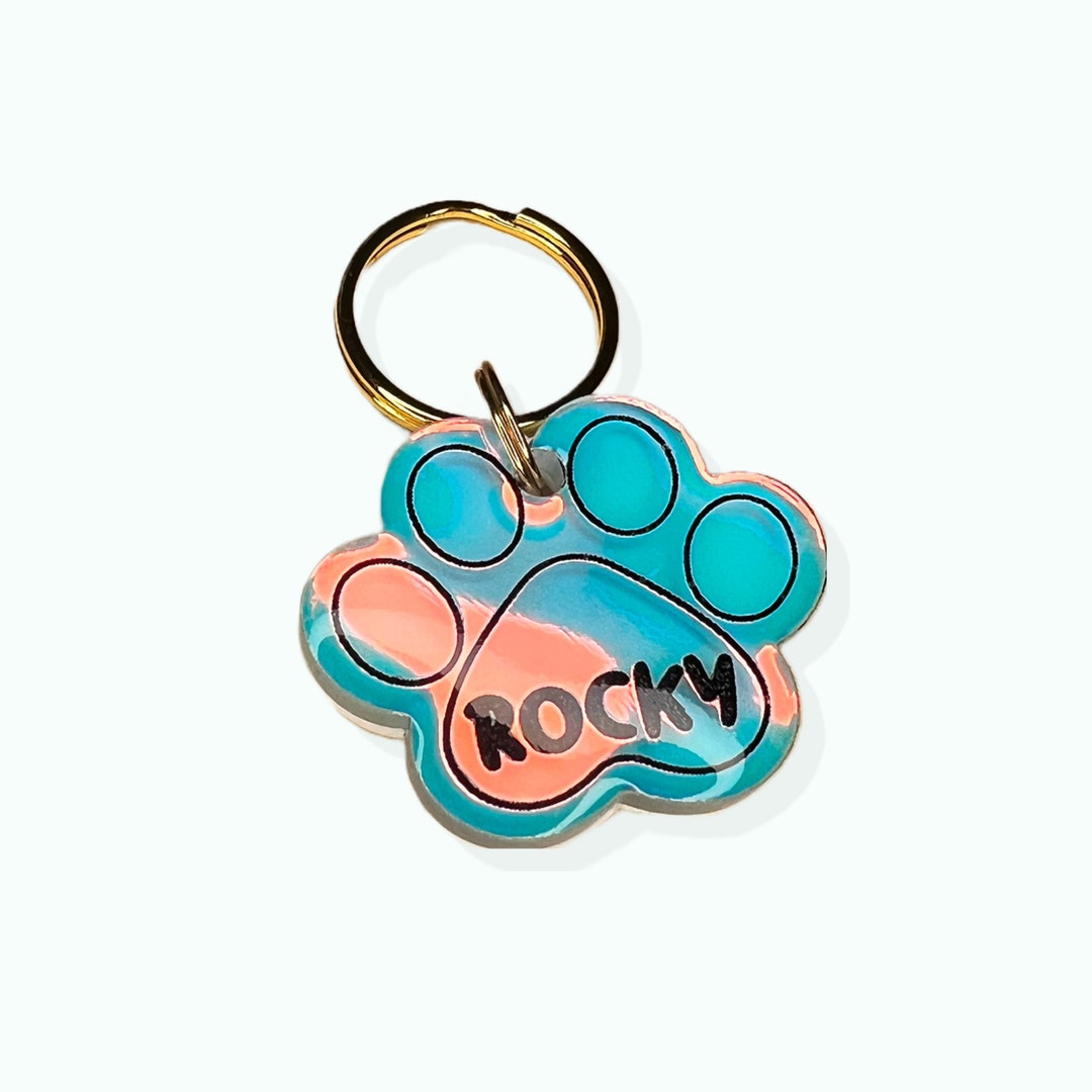 Iridescent Paw Shaped Dog Tag - Personalized Pet ID Tag for Dogs and ...