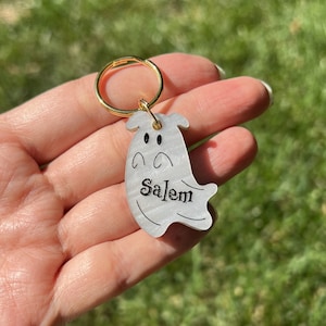 Ghost Pet ID Tag for Dogs and Cats, Ghost Name Tag, Halloween Dog ID ...