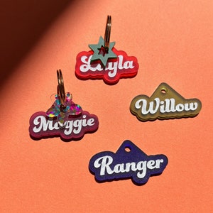 Groovy Retro Font Pet ID Tag, Personalized Dog and Cat Tag, Arcade Font ...