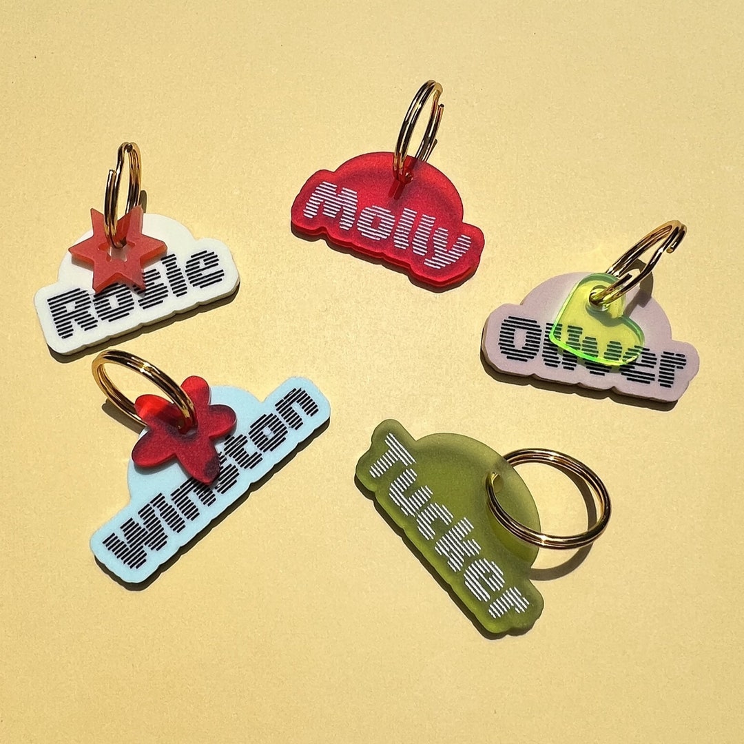 Custom Pet ID Tag: Arcade Retro Font, Personalized Dog Cat Tag - Etsy