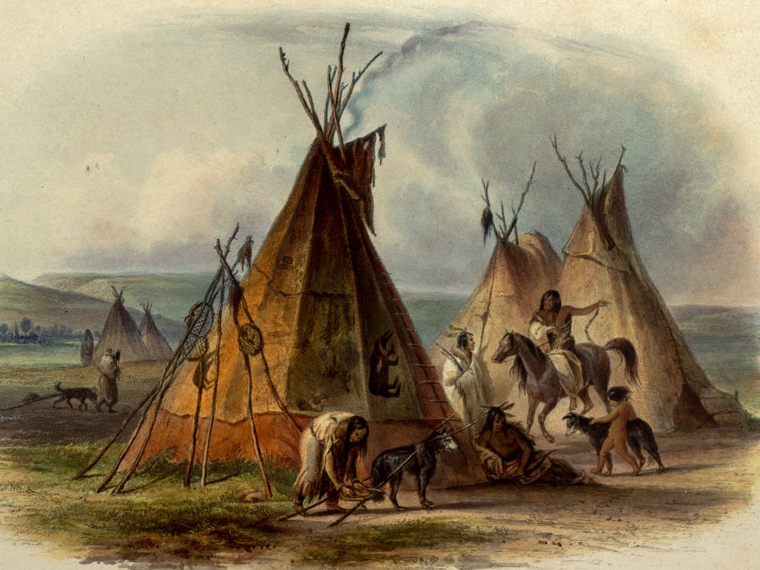 A Skin Lodge of the Assiniboin Indian Chief by Karl Bodmer as Rolled ...