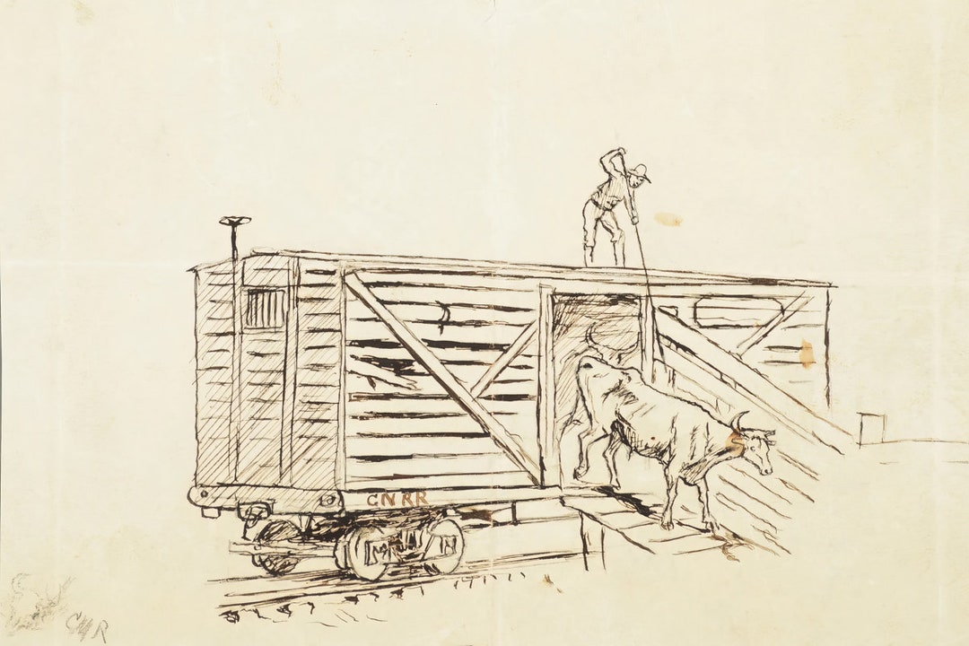 Unloading Cattle From a Railroad Stockcar by Charles Russell - Etsy