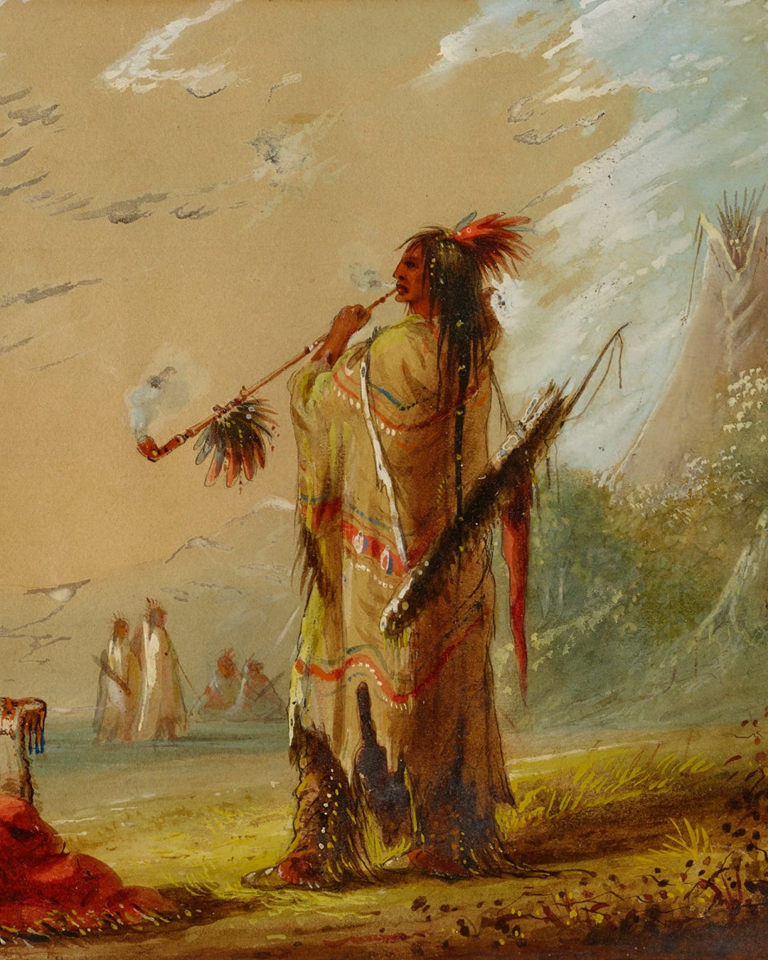 A Shoshonee Indian Smoking by Alfred Jacob Miller, Giclee Print as ...
