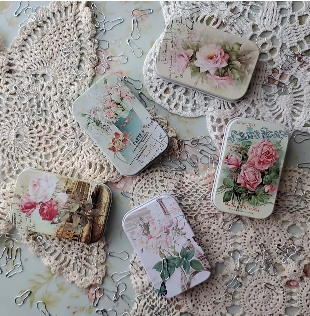 Notion Tins, Jewelry Tins, Knitting, Crochet or Sewing, Stitch Marker ...