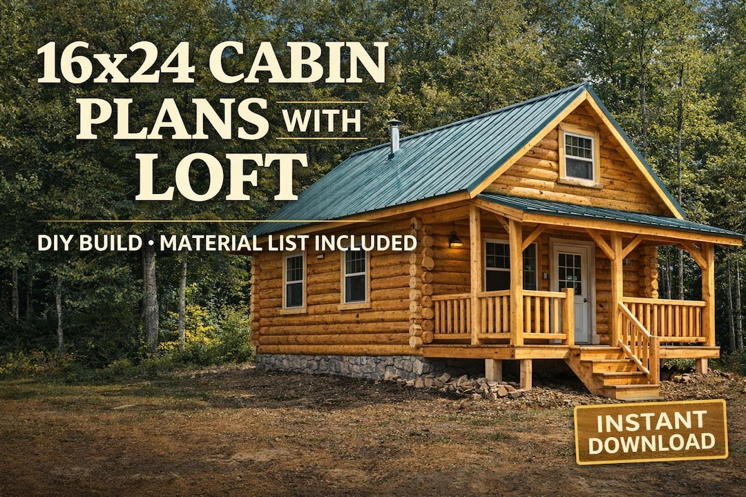 16x24 Cabin Plans WITH Loft-diy Log Cabin Blueprint -step-by-step Build ...