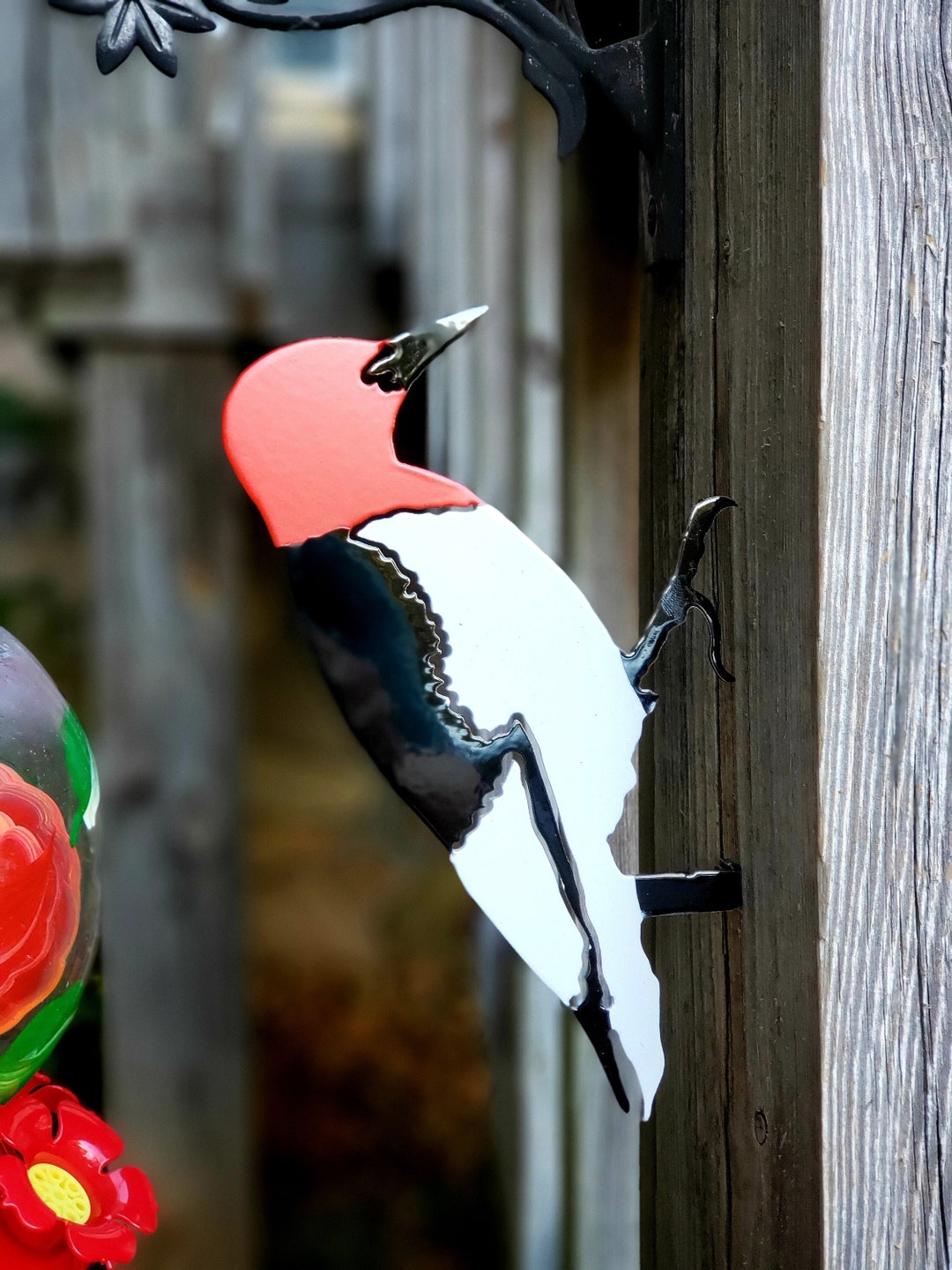 Red Headed Woodpecker Metal Bird Garden / Yard Art - Great Gift - Free ...