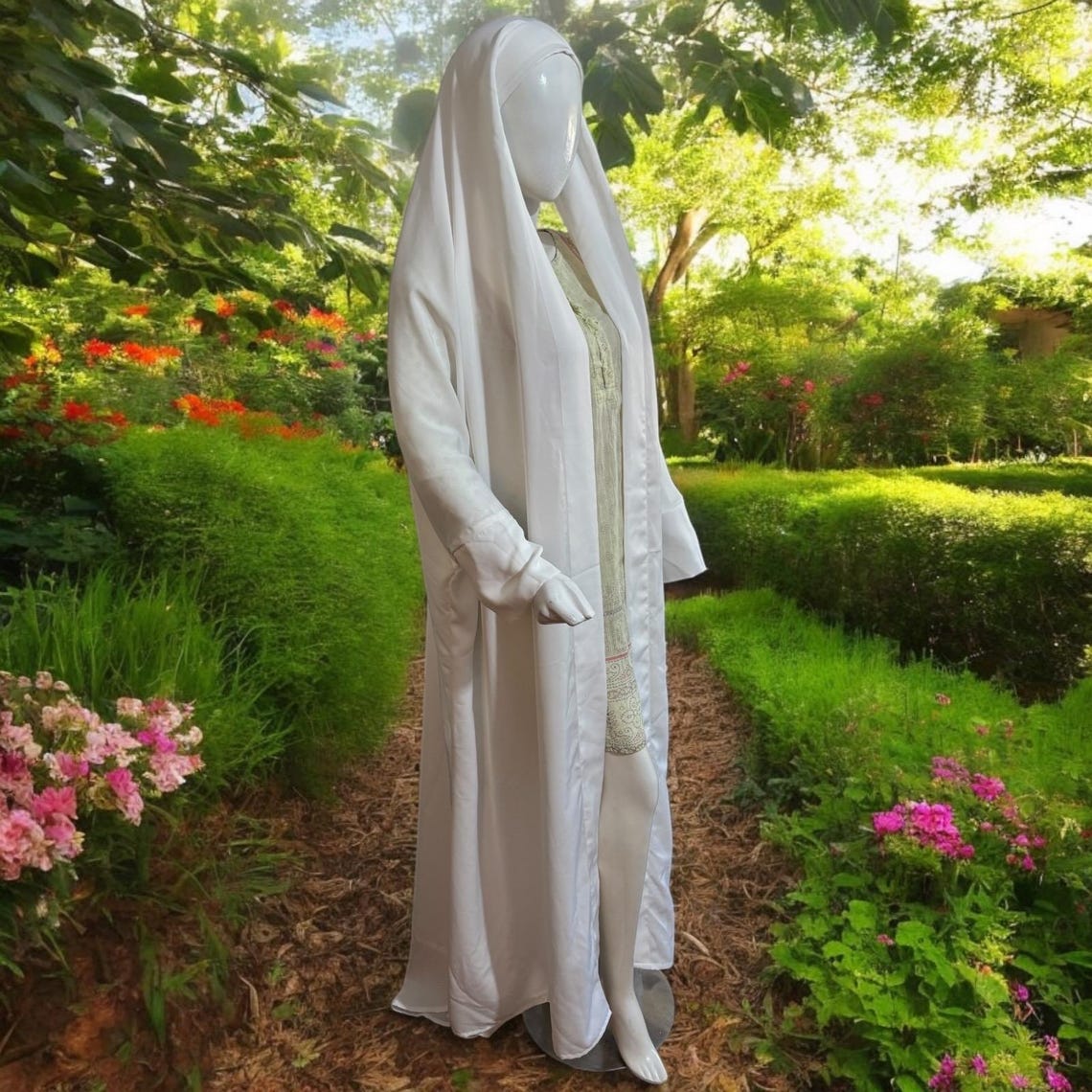 Women’s White Chador, Chadar With Sleeves, Overhead Front Open Abaya ...